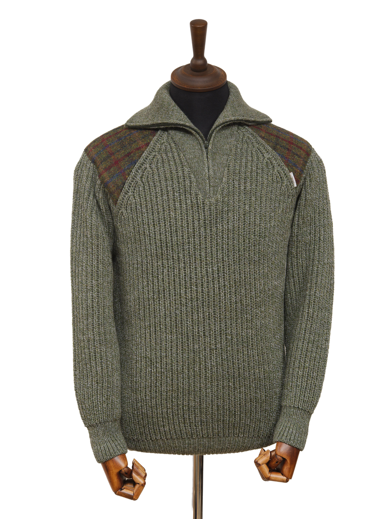 Mens Crofter 1/4 Zip Jumper Sage Green – Harris Tweed Isle of Harris