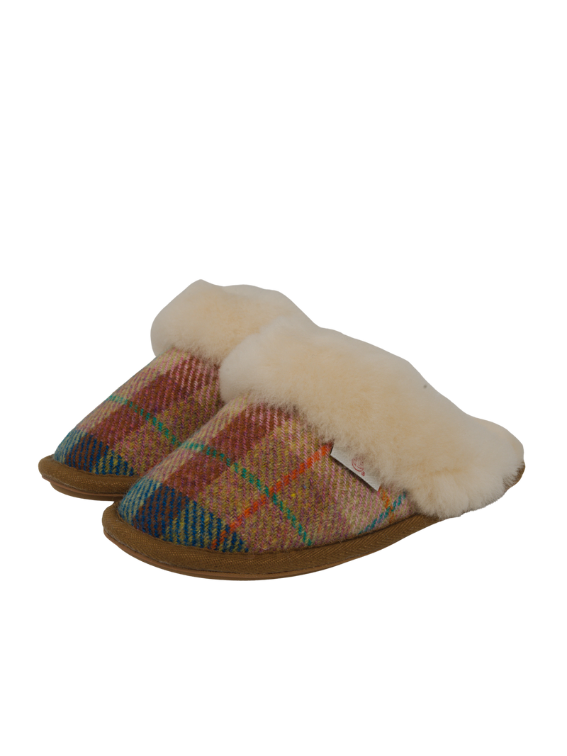 Harris Tweed Kate Slippers Damson/Blue Check – Harris Tweed Isle of Harris